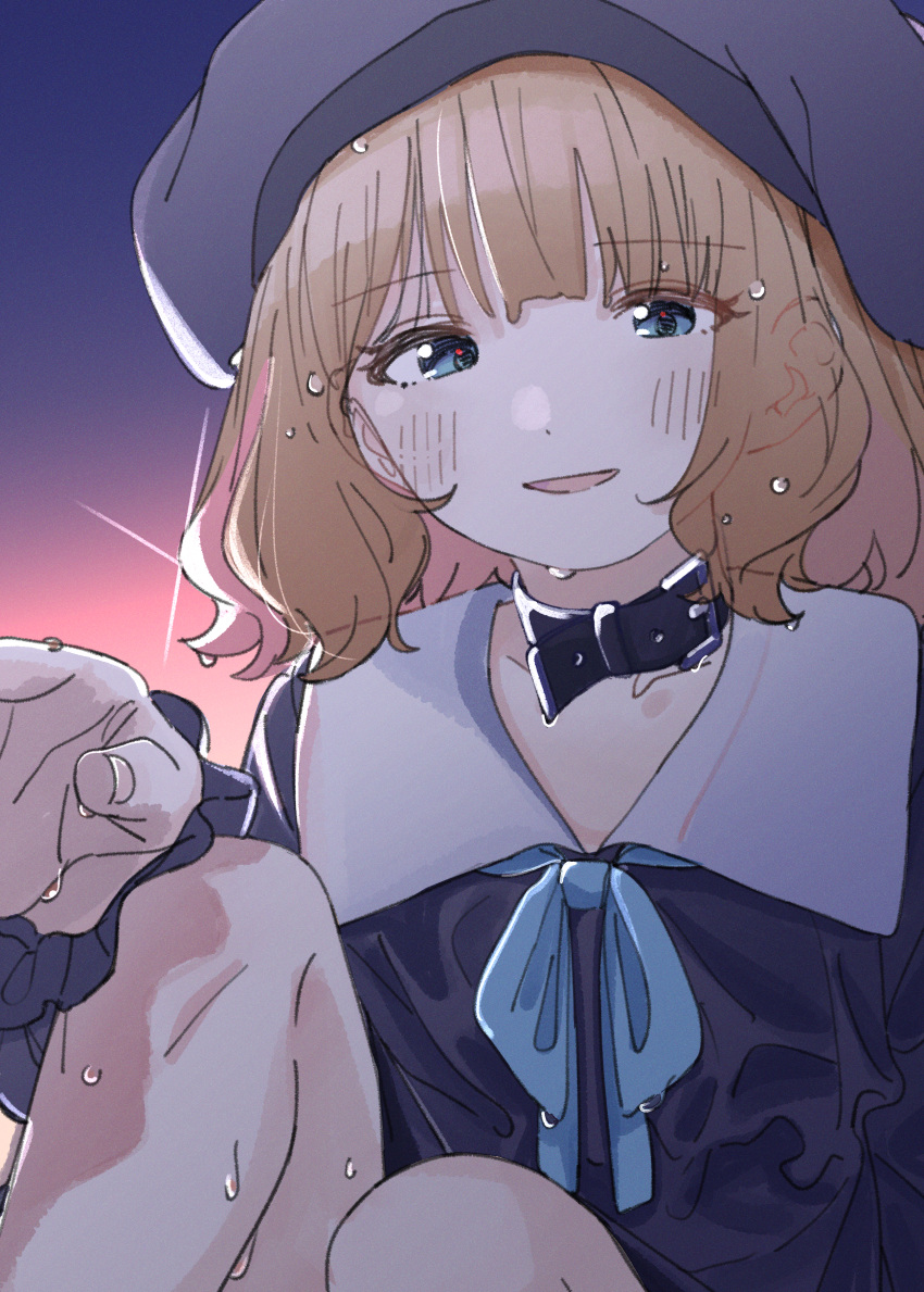 Safebooru - 1girl absurdres beret black dress blue bow blue bowtie blue collar blue eyes blue ...