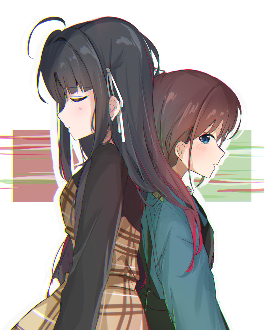 Safebooru - 2girls absurdres ahoge awa subaru back-to-back black dress black hair black shirt ...