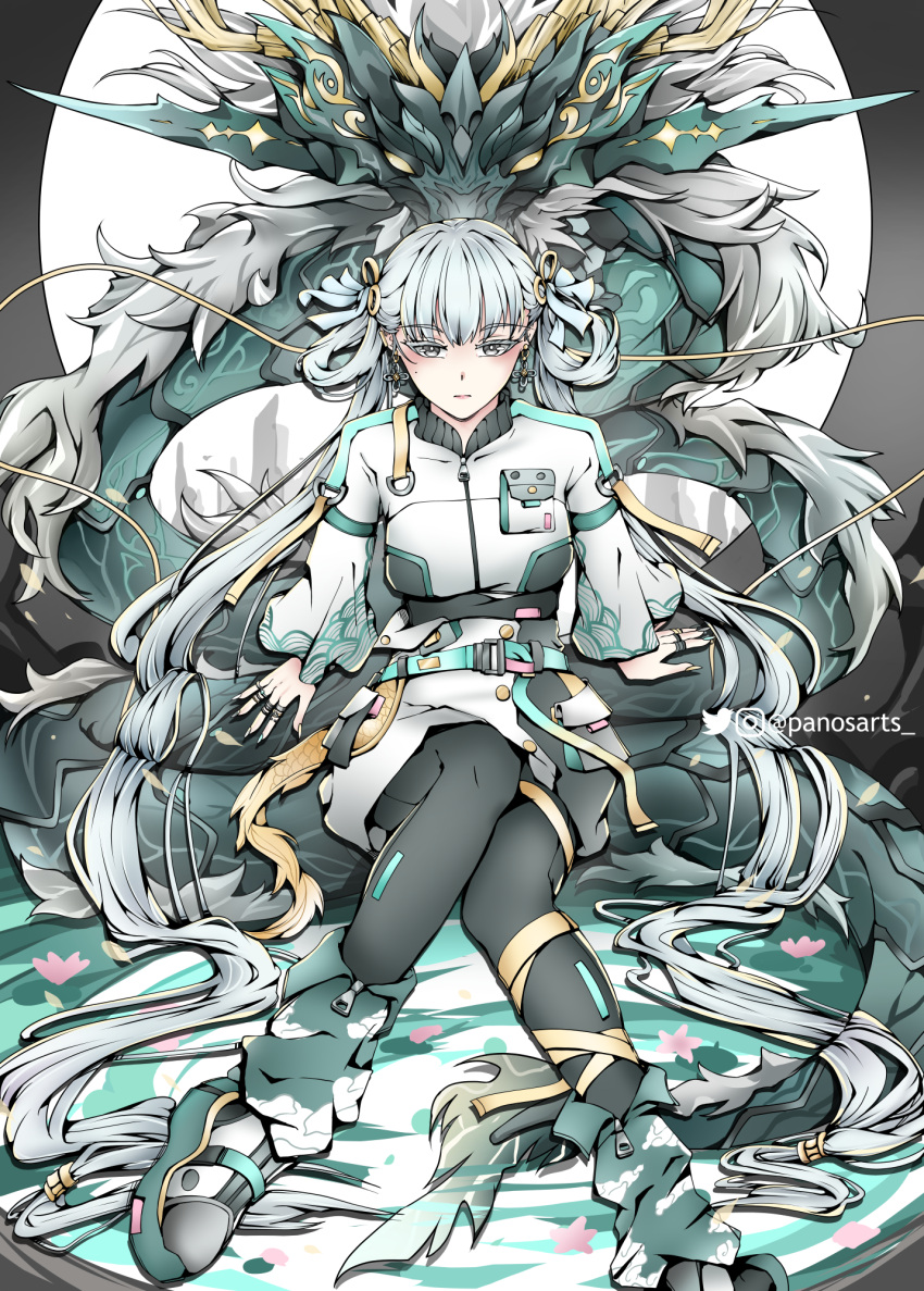 Safebooru - 1girl 1other absurdly long hair alternate costume black pants bow bright pupils ...