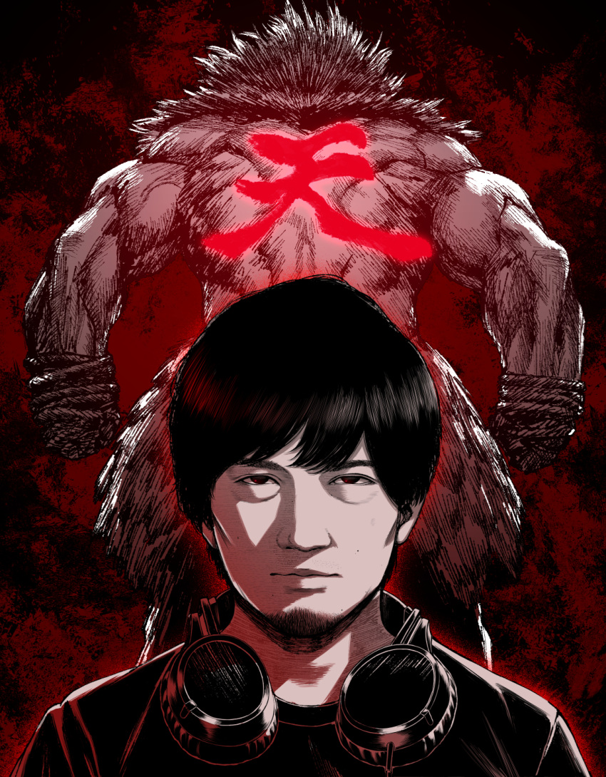 Safebooru - 2boys akuma (street fighter) back headphones headphones ...