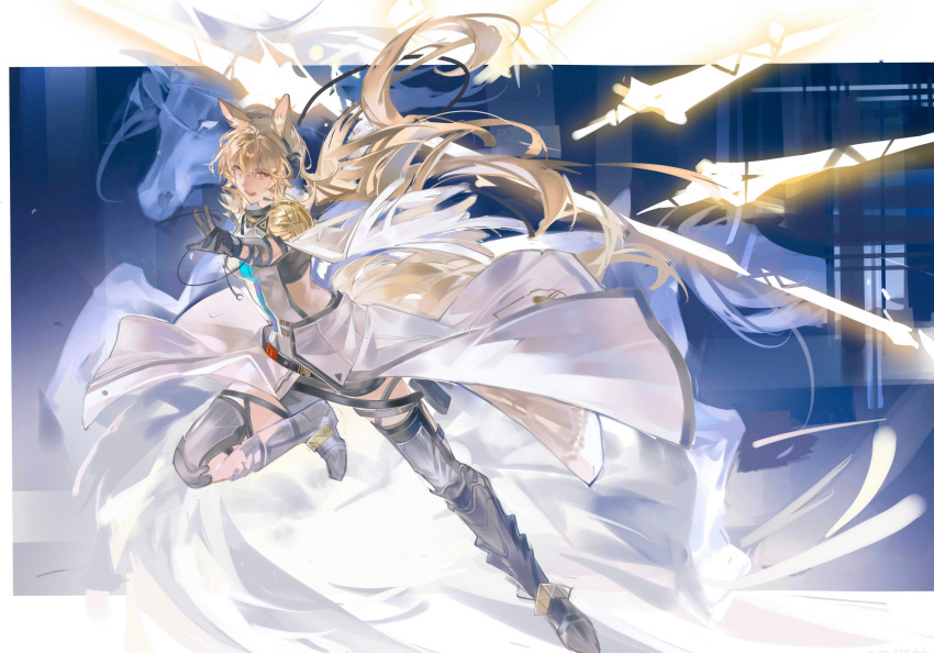 Safebooru - 1girl 1other absurdres animal ears arknights armor aura floating floating object ...