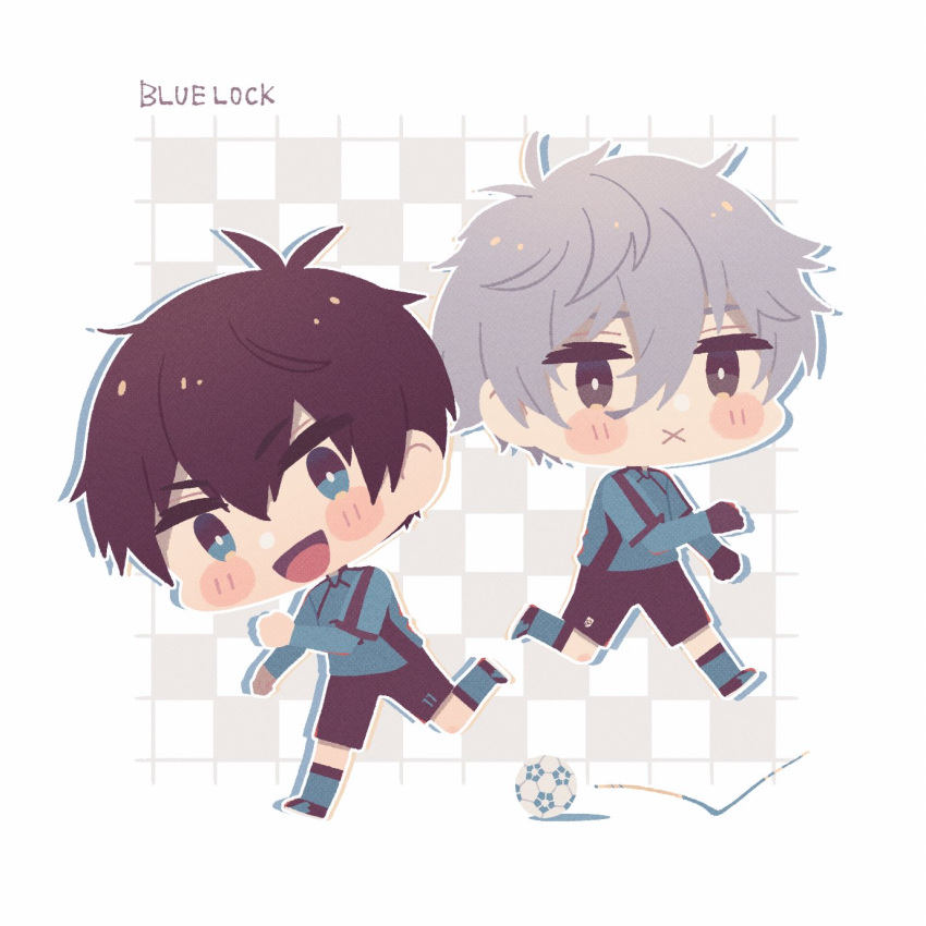 Safebooru - 2boys :x ball black hair black shorts blue lock blue shirt ...