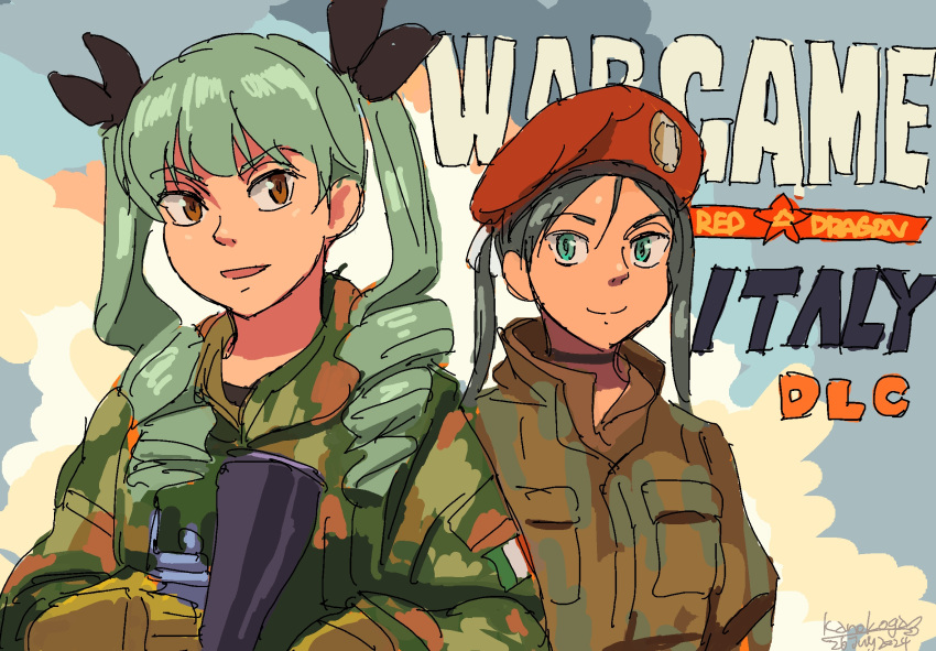 Safebooru - 2girls anchovy (girls und panzer) artist name beret black ...