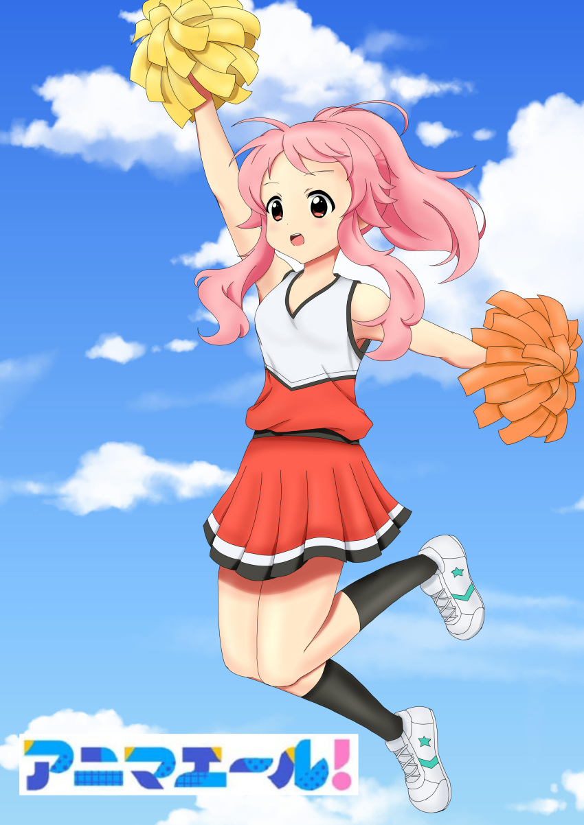 Safebooru - 1girl anima yell! black socks cheering cheerleader cloud cloudy sky dress hairband ...