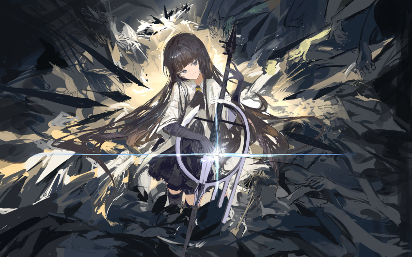 Safebooru - 1girl absurdres arknights ascot black ascot black halo black skirt blunt bangs brown ...