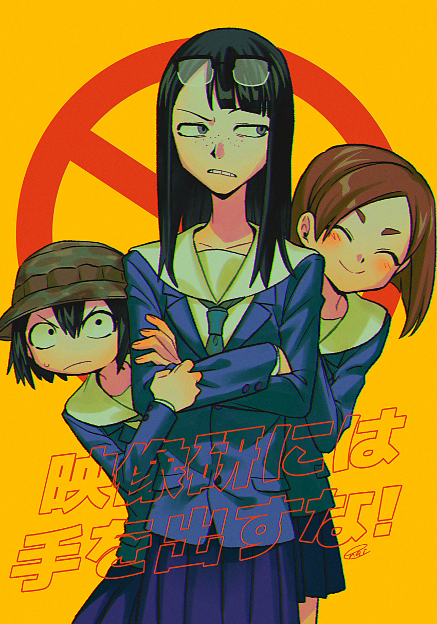 Safebooru - 3girls absurdres asakusa midori asymmetrical bangs black hair bob cut bucket hat ...