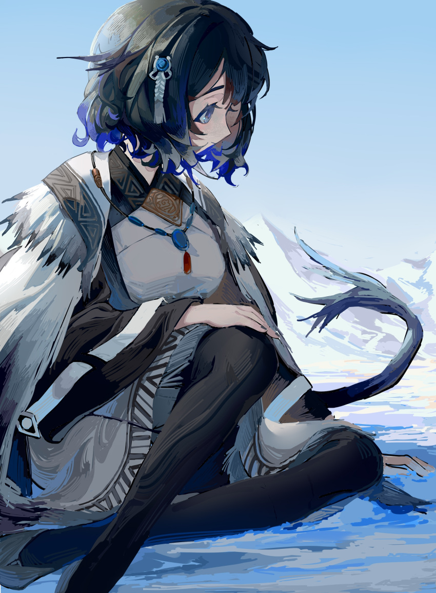 Safebooru - 1girl absurdres arknights awakeningdog black hair blue eyes blue hair colored inner ...