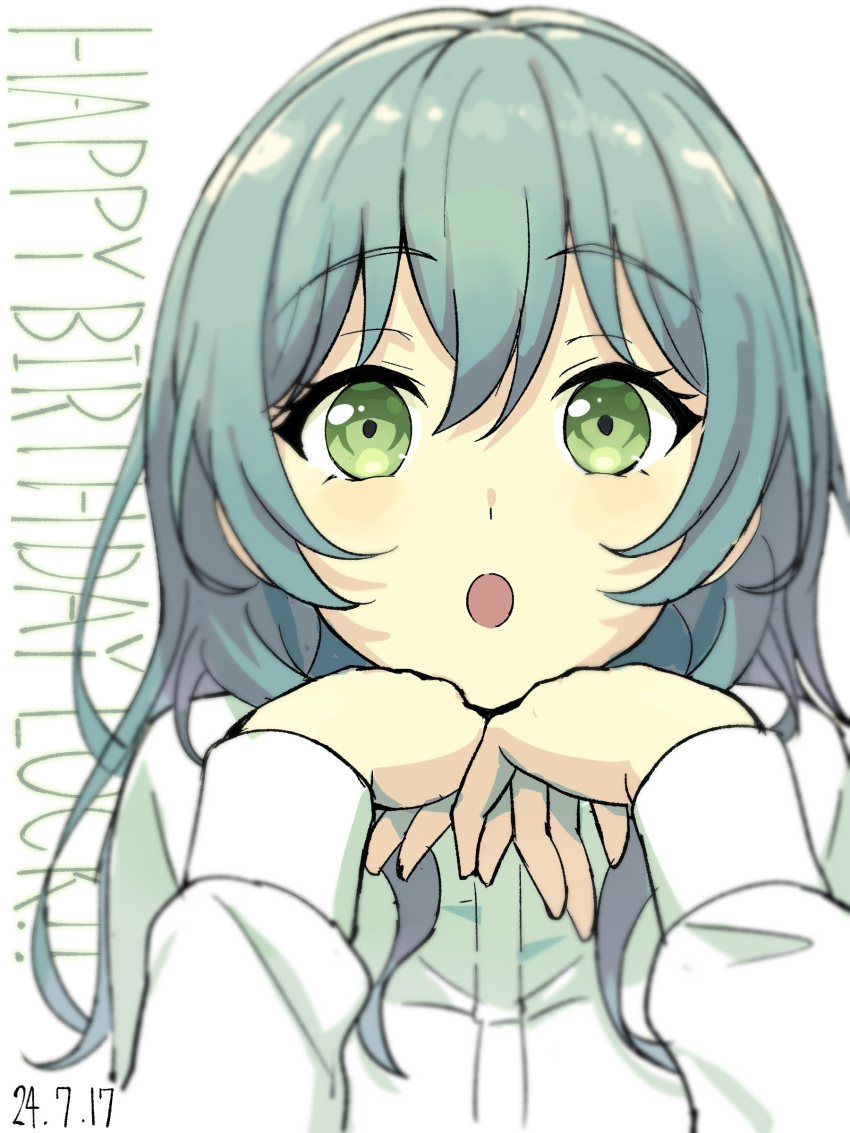 Safebooru - 1girl absurdres asahi rokka bang dream! blue hair blush character name dated green ...