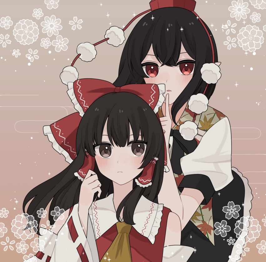 Safebooru - 2girls ascot asumi276 bird wings black hair black ribbon ...