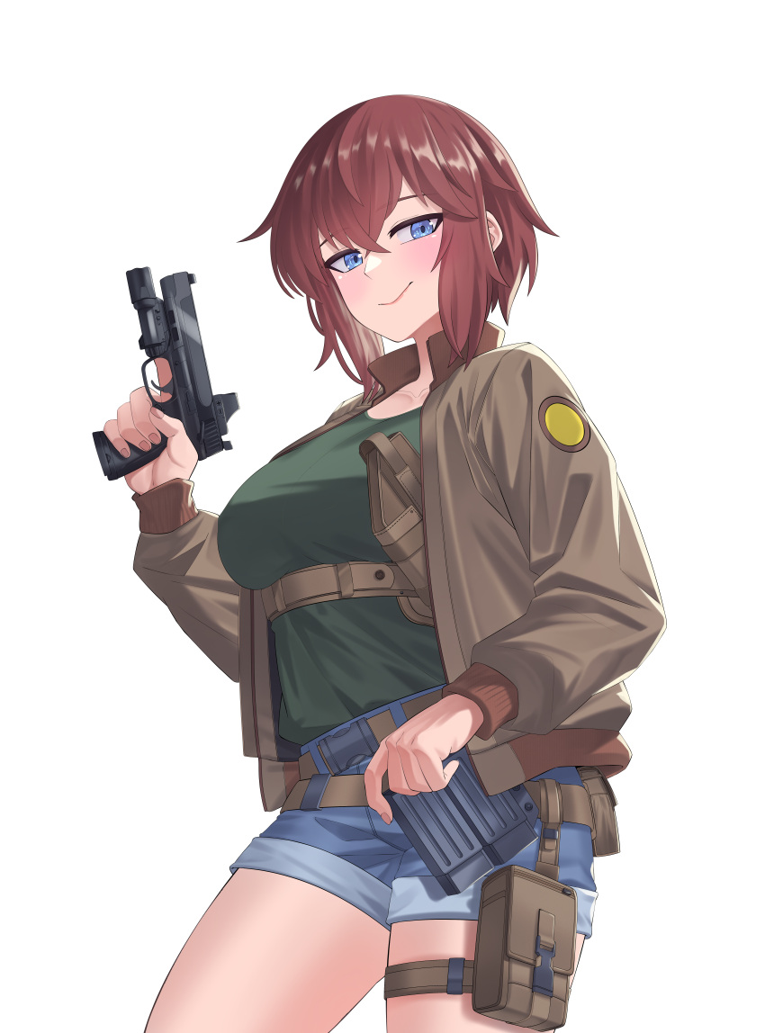 Safebooru - 1girl absurdres breasts briar (gamingsentry) brown hair denim denim shorts green ...
