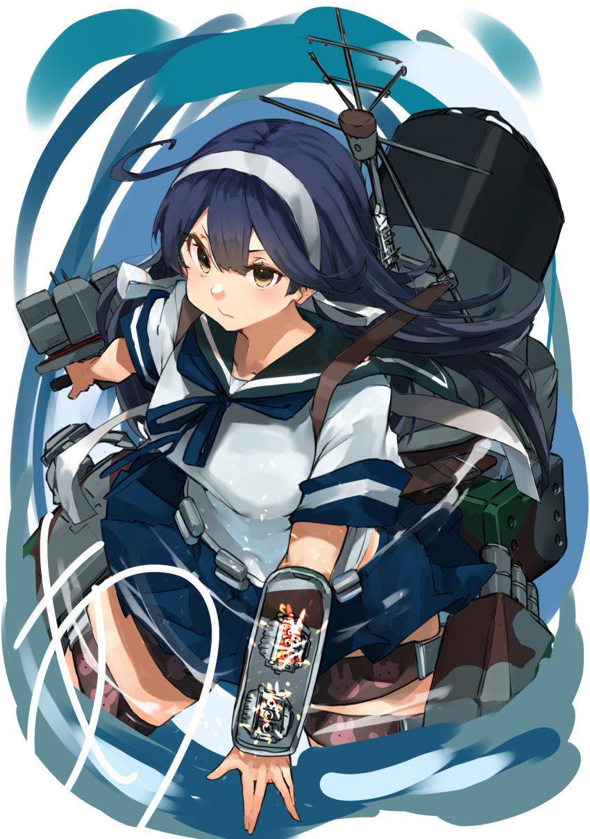 Safebooru - 1girl adapted turret ahoge anti-aircraft gun artillery autocannon black hair blue ...