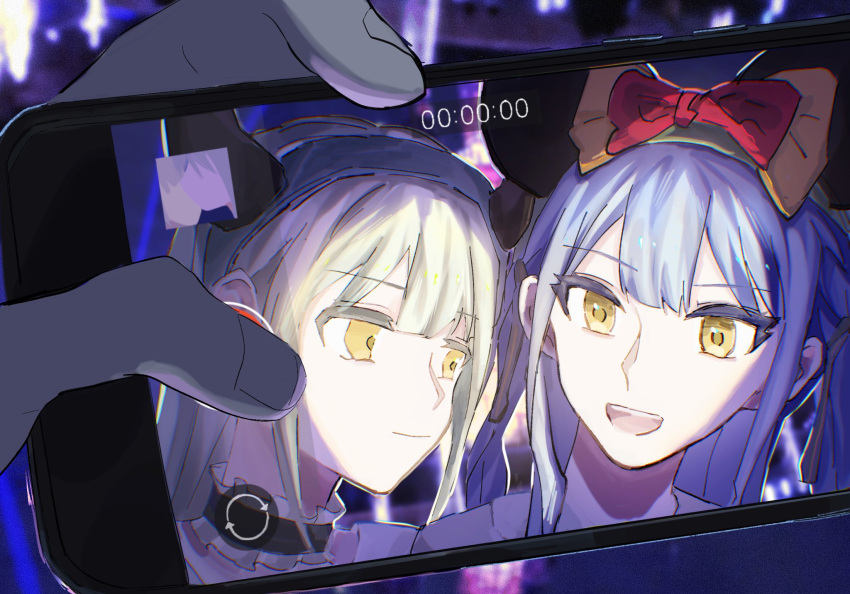 Safebooru - 2girls bang dream! bang dream! it's mygo!!!!! blue hair bow cellphone closed mouth ...