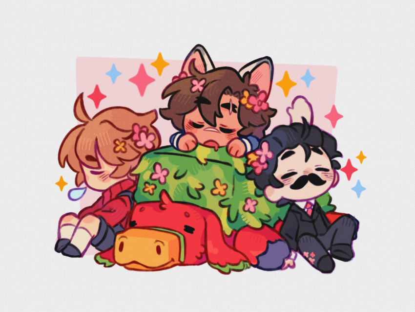 Safebooru - 3boys :3 = = ahoge animal ears black footwear black hair ...