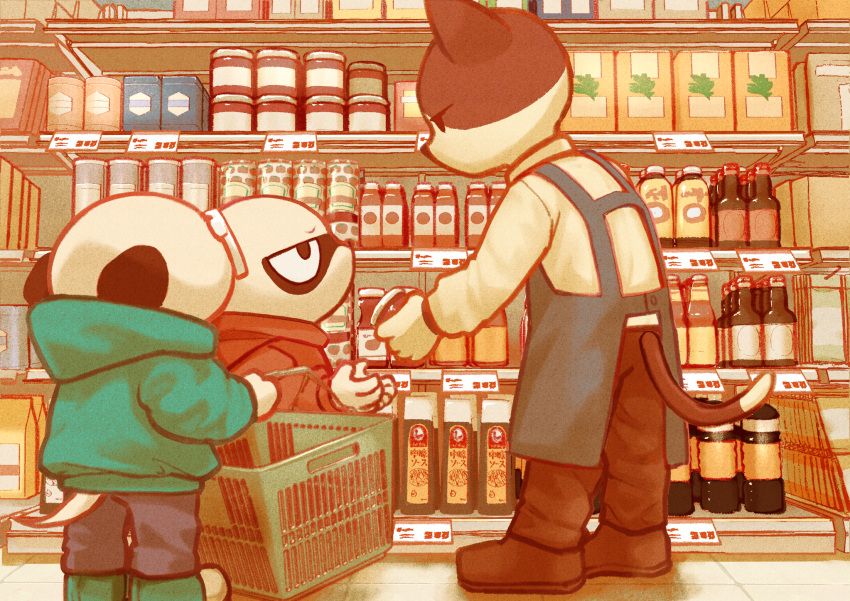 Safebooru - 3boys animal ears apron basket blue apron bottle brothers ...