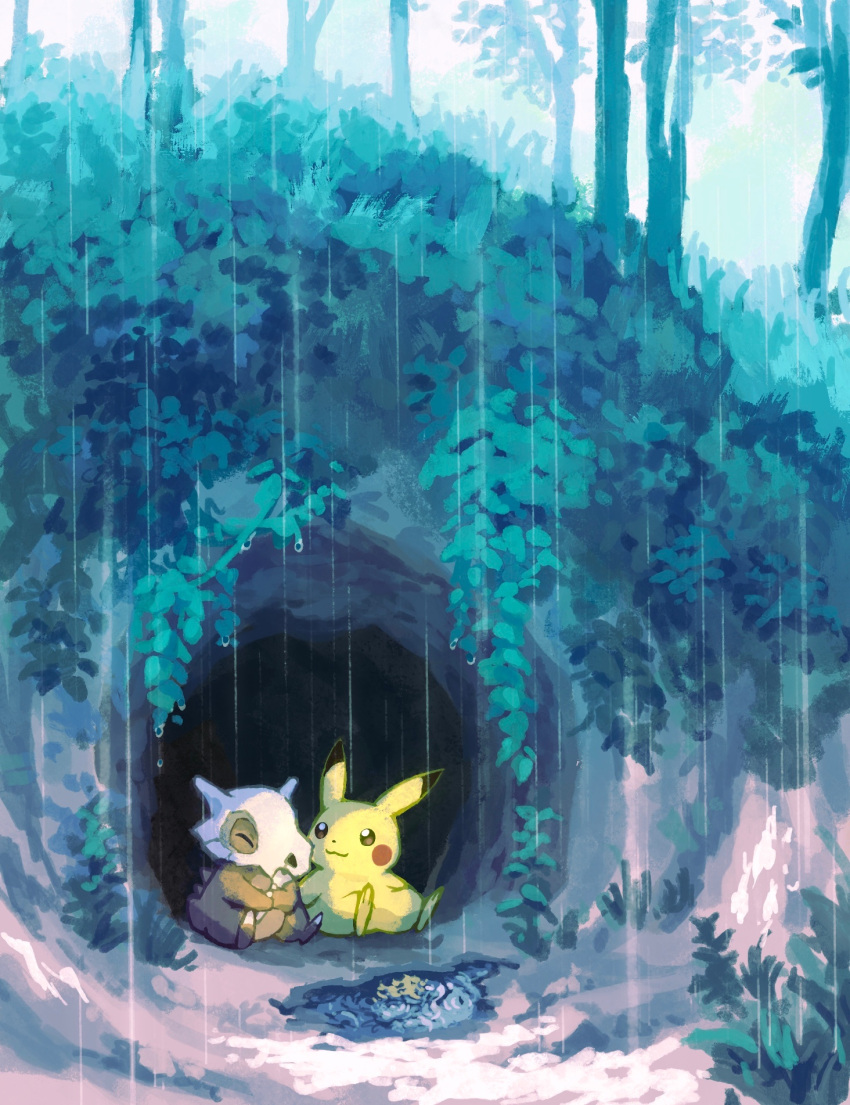 Safebooru - animal ears aruco co cave closed eyes cubone foliage forest ...