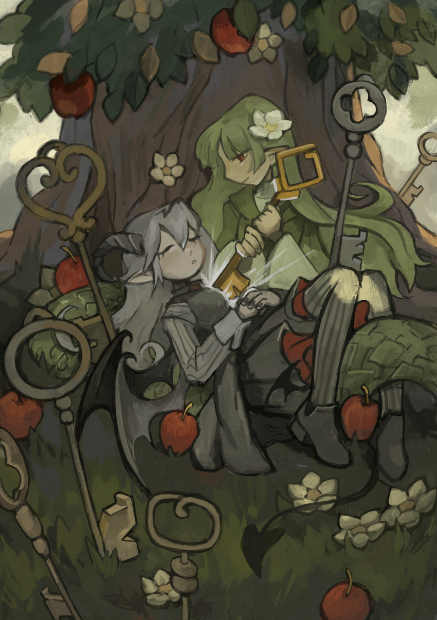 Safebooru - 2girls absurdres apple demon girl demon horns demon tail ...