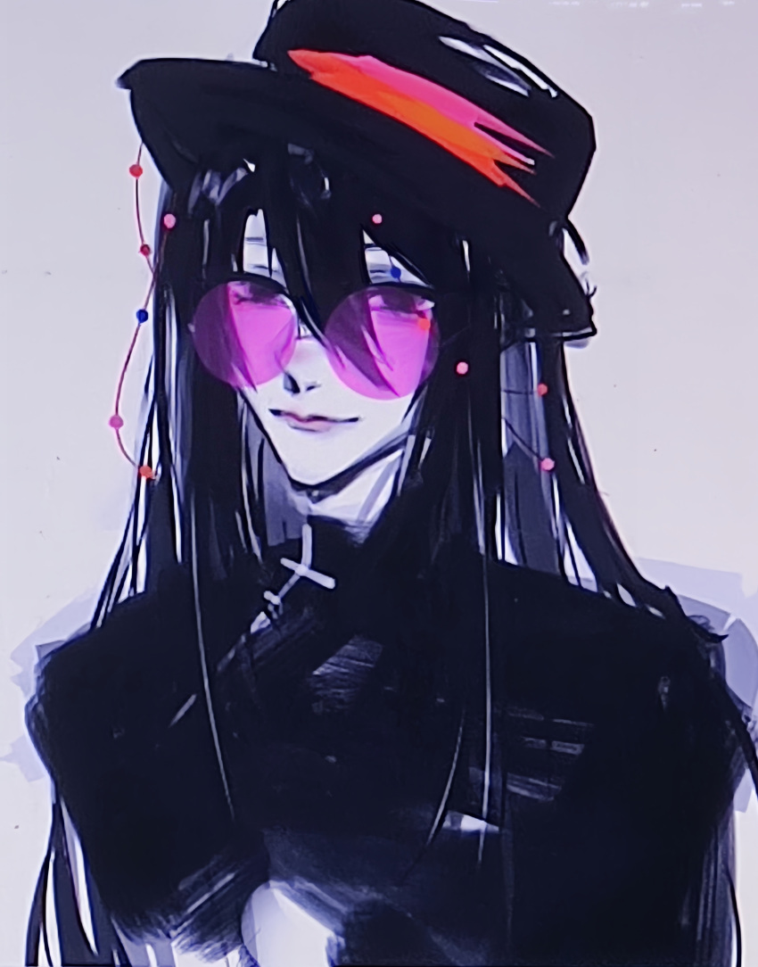 Safebooru - 1boy absurdres black eyes black hair black hat black shirt chinese commentary closed ...