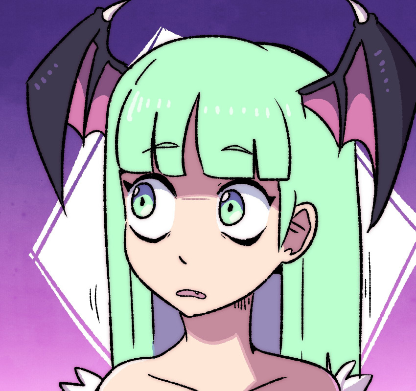 Safebooru 1girl Bare Shoulders Bat Wings Demon Girl Fang Gradient 8282