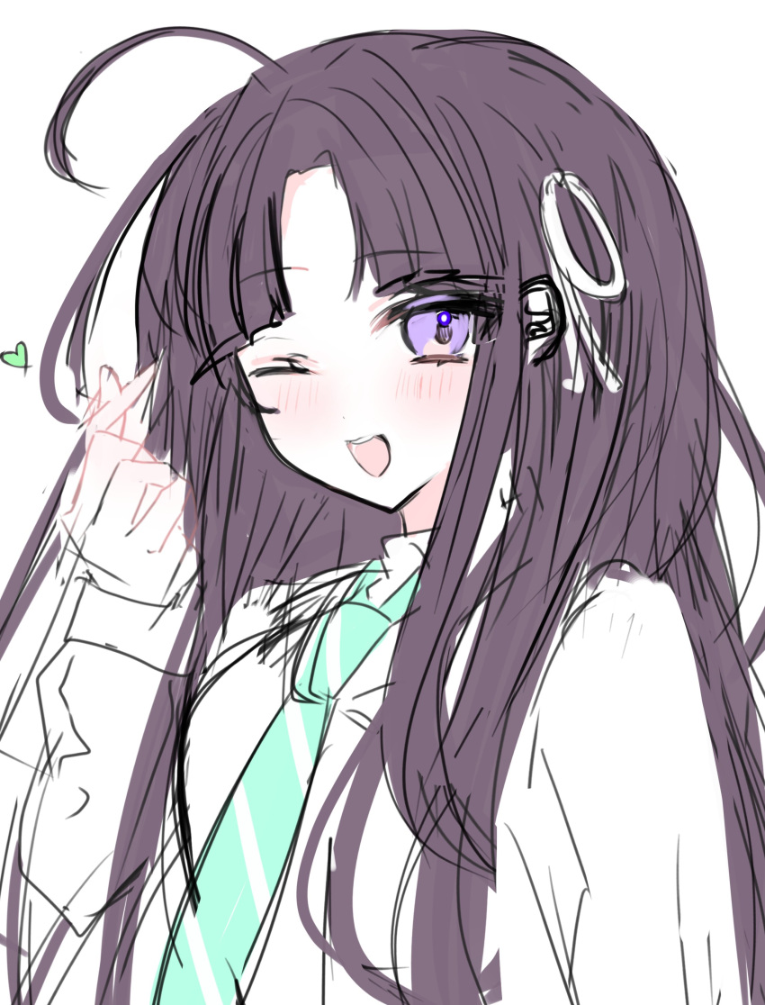 Safebooru - 1girl absurdres ahoge aqua necktie awa subaru black hair blush collared shirt ...