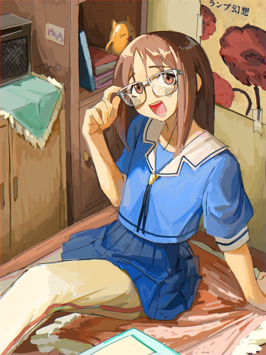Safebooru - 1girl azumanga daioh azumanga daioh's school uniform blue serafuku blue shirt blue ...