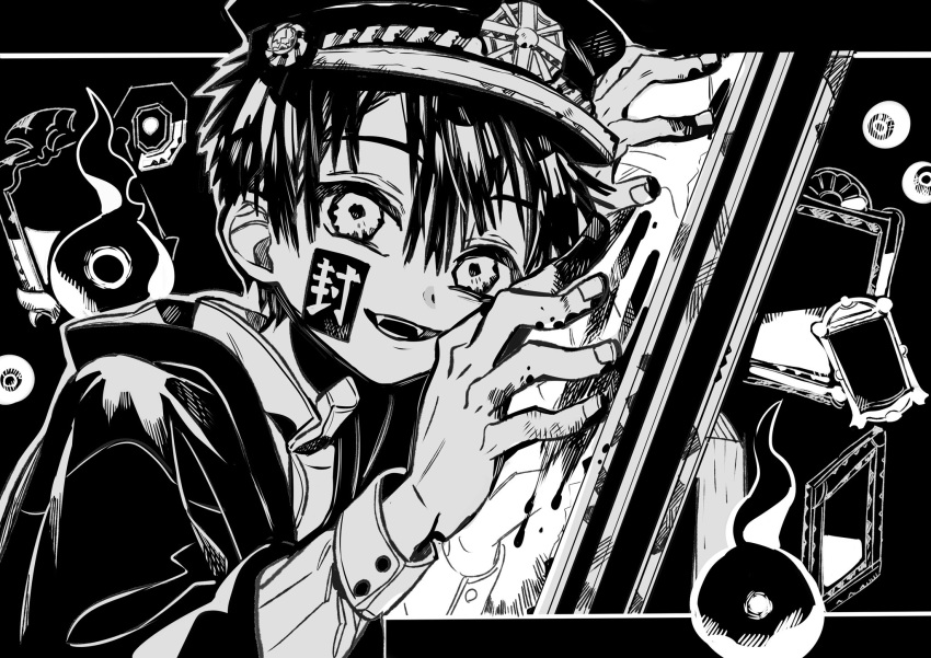 Safebooru - 1boy against wall arm up black background blood blood on ...