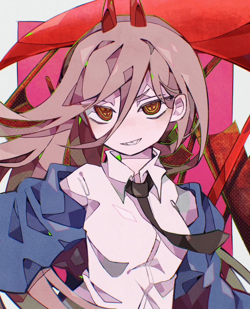 Safebooru - + + 1girl absurdres black necktie border chainsaw man collared shirt grin hair ...