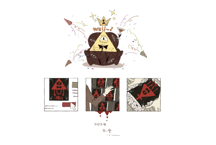 Safebooru - 2024 2boys arm up bill cipher black bow black bowtie blood ...