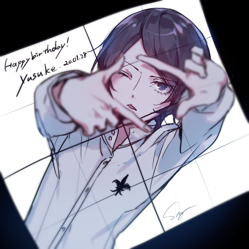 Safebooru - 1boy black eyes black hair buttons collared shirt dated ...