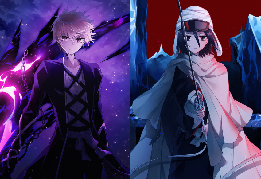 Safebooru - >:) 1boy 1girl arms at sides bankai black eyes black kimono ...