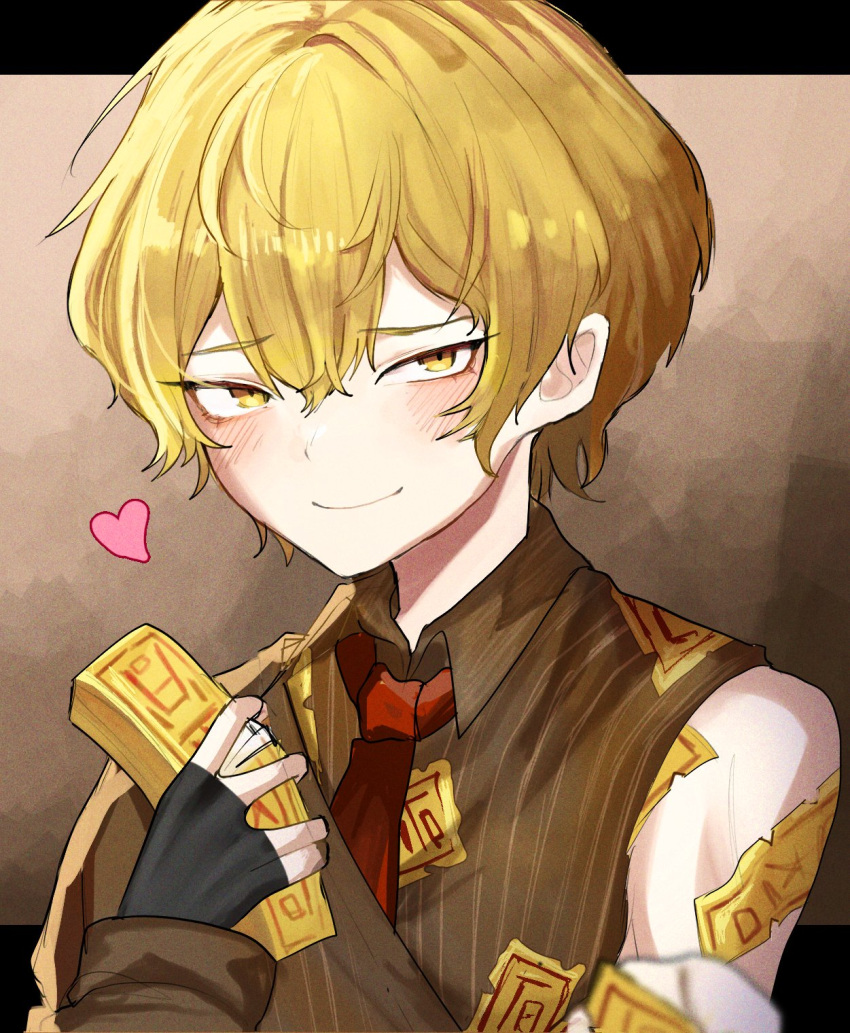 Safebooru - 1boy akaimo (akaimokou) black gloves blonde hair blush fingerless gloves gloves ...