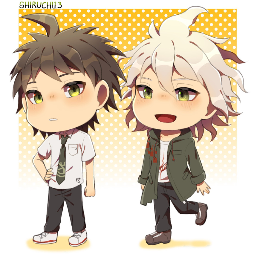 Safebooru - 2boys :d ahoge artist name blush brown hair chibi ...