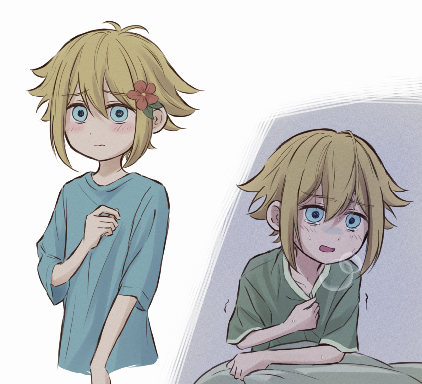 Safebooru - 1boy antenna hair basil (faraway) (omori) basil (omori) blonde hair blue eyes blue ...