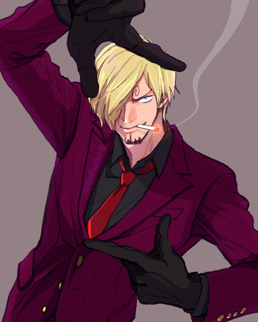 Safebooru - 1boy black gloves black shirt blonde hair blue eyes cigarette commentary request ...