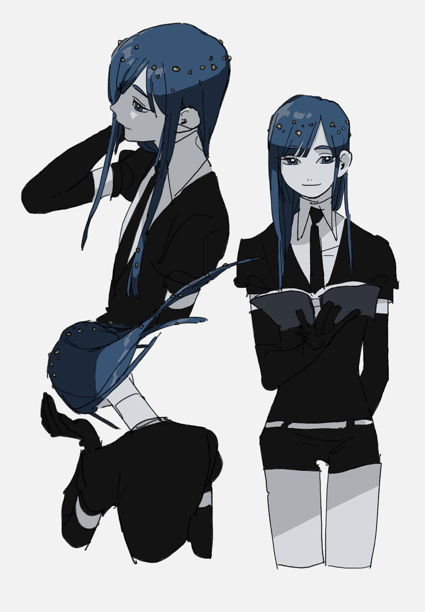 Safebooru - 1other black gloves black necktie blue eyes blue hair book ...