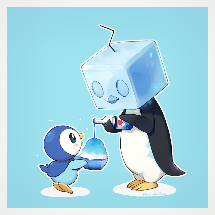 Safebooru - bird blue background bottle eiscue eiscue (ice) food ...