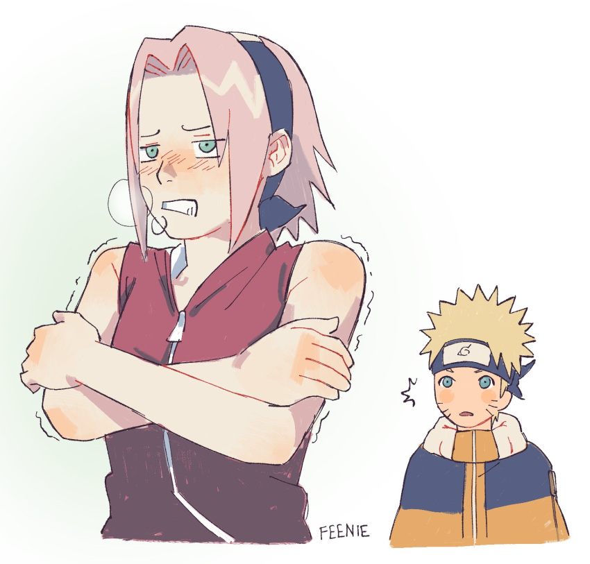 Safebooru - 1boy 1girl ^^^ annoyed aqua eyes artist name bare arms bare ...