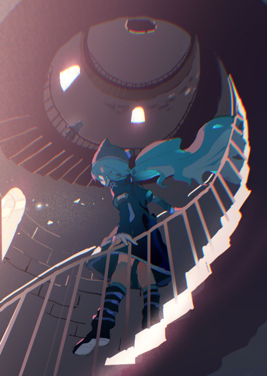 Safebooru - 2girls absurdres back black footwear black hat blue dress blue hair chromatic ...