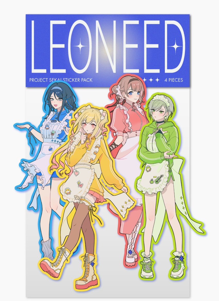 Safebooru - 4girls apron blonde hair blue eyes blue hair boots braid ...