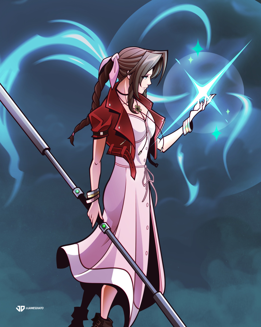 Safebooru - 1girl absurdres aerith gainsborough bangle boots bracelet ...