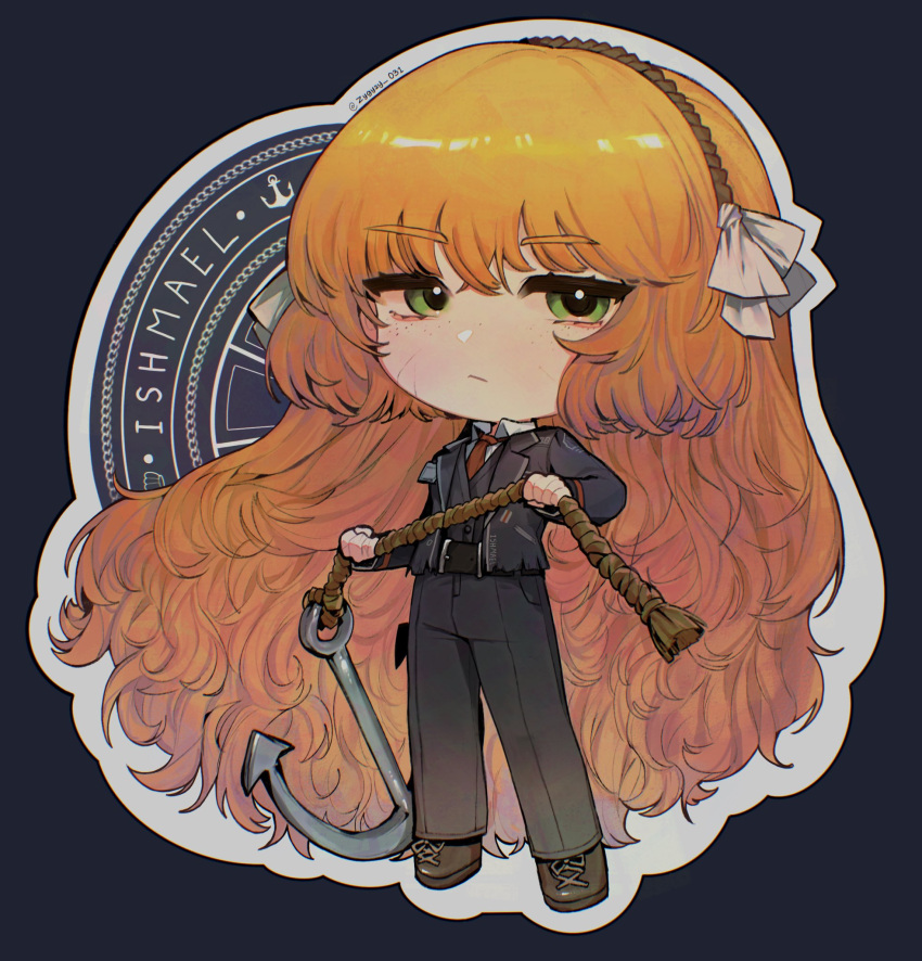 Safebooru - 1girl anchor black jacket black pants bow brown footwear ...