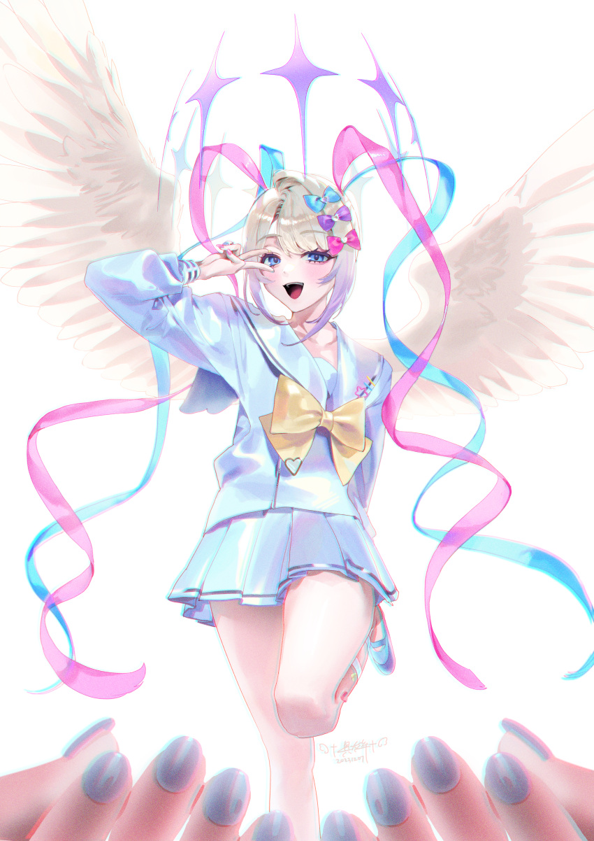 Safebooru - 2girls :d absurdres ame-chan (needy girl overdose) baekryang blonde hair blue bow ...