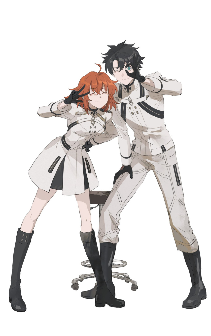 Safebooru - 1boy 1girl ahoge bags under eyes black gloves black hair ...