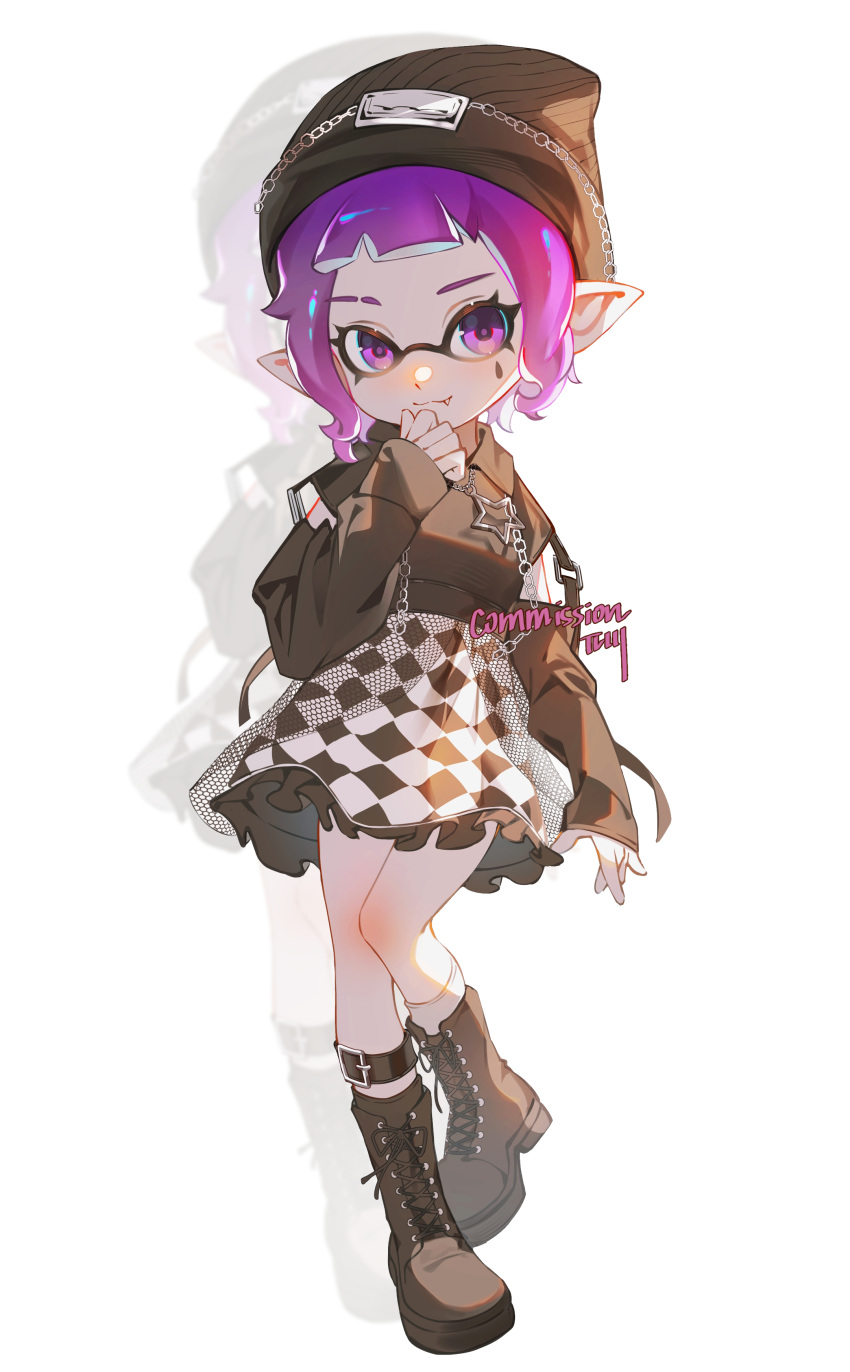 Safebooru - 1girl :3 absurdres ankle belt arm at side bao jiang fenhong beanie black footwear ...