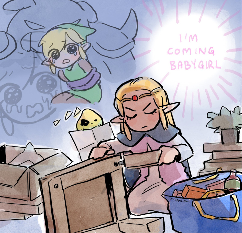 Safebooru - 1girl 2boys artist name blonde hair blue cape blush ...