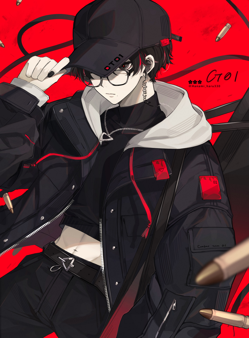 Safebooru - 1boy absurdres artist name baseball cap belt black baseball cap black eyes black ...