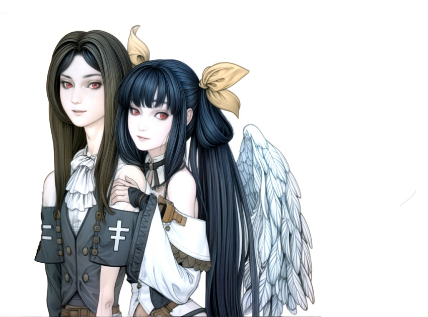 Safebooru - angel wings bare shoulders black hair couple dizzy (guilty gear) gothic guilty gear ...