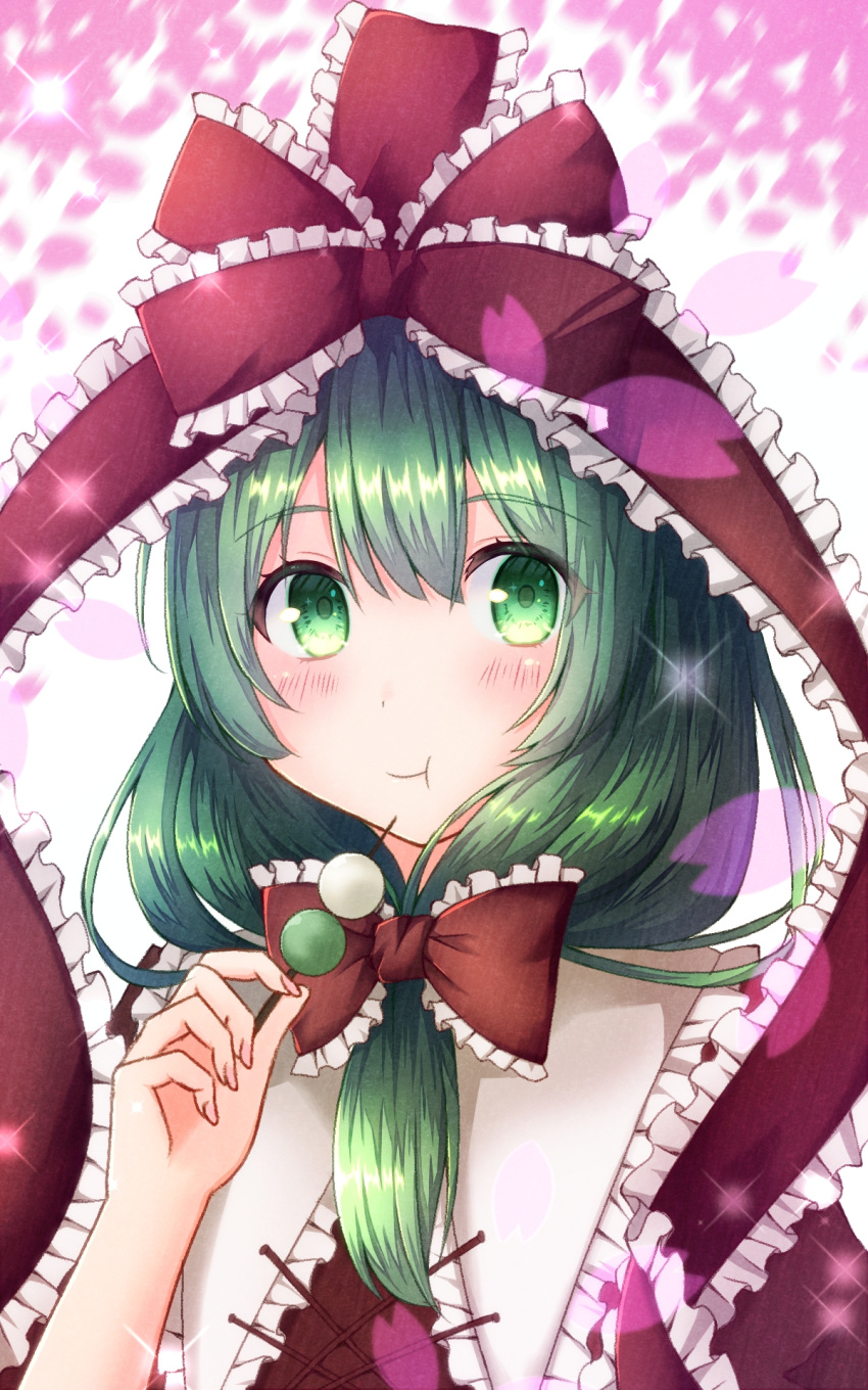 Safebooru - 1girl amaoto (pandora778) blush bow dango eating food ...