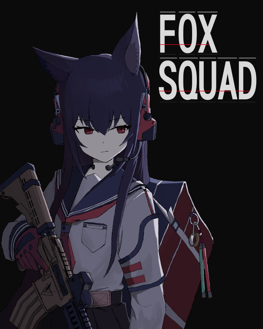 Safebooru - 1girl absurdres animal ear fluff animal ears assault rifle bag black background ...