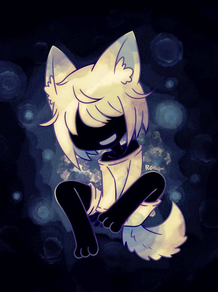 Safebooru - 1girl animal ear fluff animal ears bare shoulders black background black skin blonde ...