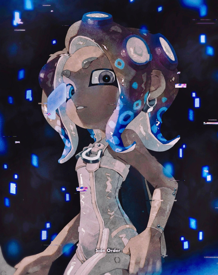 Safebooru - 1girl agent 8 (splatoon) black background blue eyes blue ...